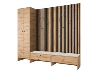 Mirjan24 Garderoben-Set Melire VI, Schuhschrank Kleiderschrank Lamellen Paneel mit 12 Kleiderhaken Gepolstertes Paneel/Wandpaneel Kleiderstange Wandgarderobe F