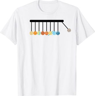 MathWare Lustige nerdige Planeten Newtons Cradle Lehrer für Weltraumwissenschaften T-Shirt