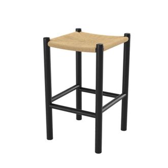 Rendez-Vous D&eacute;co Rendez-vous D&eacute;co - Tabouret pour ilot central 65 cm en teck noir et rotin - ka&iuml;a