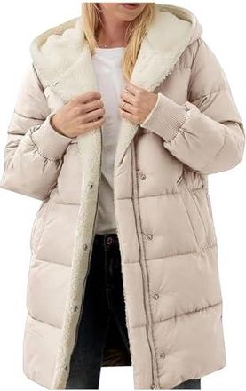 Generic Manteaux longs dhiver tendance pour femme - Doudoune doubl&eacute;e en polaire Sherpa - Manteau dhiver surdimensionn&eacute; &agrave; manches longues pour femmes, beige, X