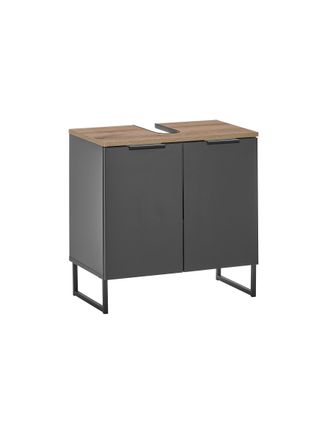 M&ouml;belando Waschbeckenunterschrank >Denver< schwarz matt/Evoke Eiche dekor, 2 T&uuml;ren, Soft-Close, FSC-Zertifiziert, U-Profil Metallf&uuml;&szlig;e, Siphonausschnitt, 60x60x3