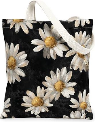 Generic Sac fourre-tout en toile motif marguerite printani&egrave;re 33 x 38,1 cm, sac d&eacute;picerie r&eacute;utilisable pour femme, motif floral de voyage, d&eacute;coration cadeau