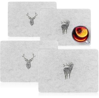Com-Four 4-teiliges Platzset Hirsch - Moderne Filz-Platzmatte im Vintage Design - Premium Tischset aus Filz - abwischbare Geschirr-Unterlagen (Untersetzer 4 St