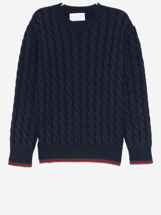 Gucci Kids Wool Sweater With Web Detail Navy
