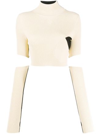 Off-white top en maille nervur&eacute;e - Tons neutres