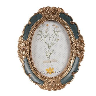 Clayre & Eef Bilderrahmen 6x9 cm Goldfarbig Grün Kunststoff Schaumstoff Oval Fotorahmen