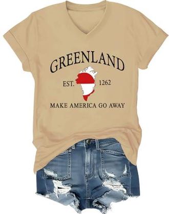 Generic T-shirt unisexe Greenland Make America Go Away avec col en V, kaki, 3XL