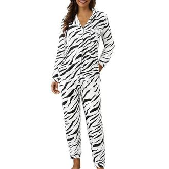 Generic Ensemble de pyjama 2 pi&egrave;ces pour femme avec boutons et manches longues, pantalon long, v&ecirc;tement de d&eacute;tente doux avec poches, Multicolore - R, XXL