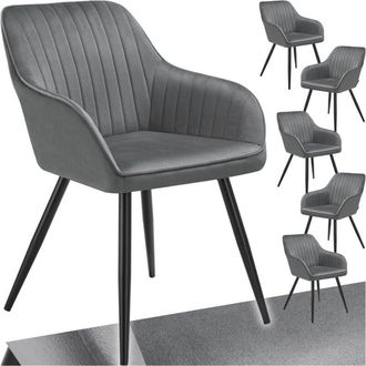 TecTake Lot 6 chaises de salle &agrave; manger en velours matelass&eacute;es gris