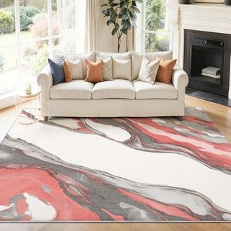 Generic Rose Gris&acirc;tre Tapis Salon Petit Tapis, 120 x 170 cm Paillasson Interieur Entree Antid&eacute;rapant, Moderne Abstrait Vague Courbe Decoration Maison Grand Ca