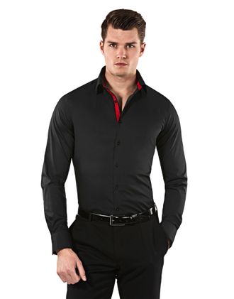 Vincenzo Boretti Herren Hemd Body-fit (besonders Slim-fit tailliert) Uni bügelleicht schwarz/weinrot 41-42