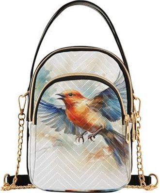 Mnsruu Sac à bandoulière pour femme - Motif oiseau beige aquarelle - Petit sac à bandoulière avec sangle réglable