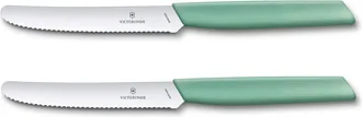 Victorinox by Swiss Army Swiss Modern, Profi Gemüsemesser-Set, 2-teilig, Extra Scharfe Klinge, Wellenschliff, 11 cm, Rostfreier Stahl, mint grün