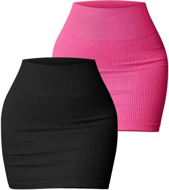 Feoya Damen Wickelrock Mini Bleistiftrock Slim Fit Strickrock Dehnbare Kurzer Elegant Party Röcke Hersteller M/DE Größe 34-36-2 Stück D