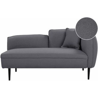 Beliani Chaiselongue Dunkelgrau Stoffbezug Boucl&eacute; Rechtsseitig mit Kissen Metallbeine Modern f&uuml;r Wohnzimmer Schlafzimmer Wintergarten Kleine R&auml;ume