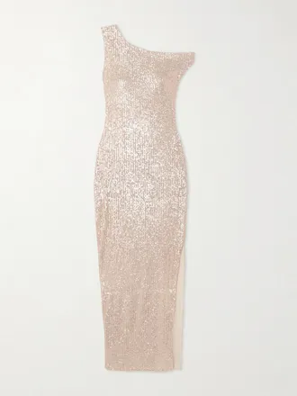 Norma Kamali Robe Longue Asymétrique En Résille Stretch À Sequins - Doré