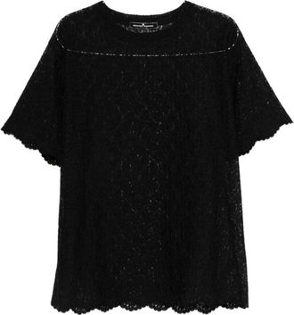 Ermanno Scervino Femme, Blouses et Chemises, Noir, Taille: 38 FR Haut en dentelle festonn&eacute;e