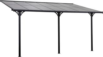 OUTSUNNY Pergola rigide alu. polycarbonate dim. 4,35L x 3l x 2,7H m pavillon de jardin adossable gris