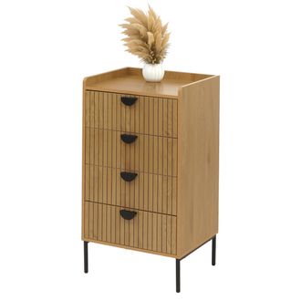 Mendler Kommode HWC-O39, Highboard Schrank, 4 Schubladen Melamin MDF 95x50x42cm - Natur