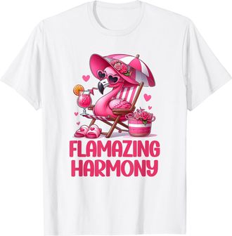 BDAZ Flamazing Harmony Pink Flamingo Tropical Beach Trip Damen T-Shirt
