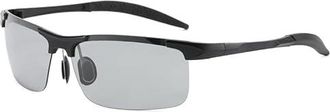 Generic Lunettes de soleil polaris&eacute;es pour homme - Monture en alliage semi-jante - Technologie photochromique - Design l&eacute;ger - Protection UV, Cadre noir gris 