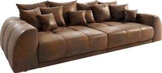 DELIFE Big-Sofa Violetta Braun 310x135 cm Antik Optik inklusive Kissen Big-Sofa