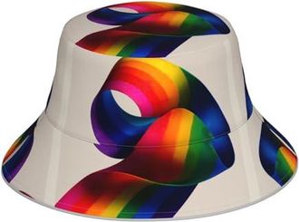 Generic Chapeau De Seau Image Ruban Arc-en-Ciel Chapeaux De Visi&egrave;re Respirant Pliable Bonnet Soleil, pour Plage, De P&ecirc;che, La Randonn&eacute;e, 56-58cm