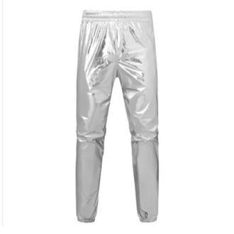 Generico Pantalon disco pour festival pour homme Costume de sc&egrave;ne dor&eacute; Pantalon m&eacute;tallique brillant pour spectacles de danse, argent, XXL