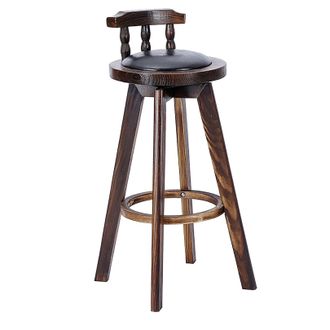Generic Vintage-Barhocker, gepolsterte Sitzfl&auml;che mit R&uuml;ckenlehne aus PU-Leder, hohe St&uuml;hle f&uuml;r K&uuml;cheninsel, Kneipe, Bistro und Restaurant, Beine aus Massivho