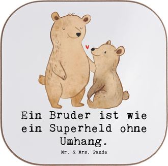 Mr. & Mrs. Panda Tassenuntersetzer Bruder Superheld - Geschenk, Coaster, herzerw&auml;rmend, Bedanken, Kunstwerke, Untersetzer f&uuml;r Gl&auml;ser, Danke, gl&auml;seruntersetzer, Glas, W