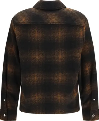 Moncler Mens Embroidered Flannel Shirt Brown