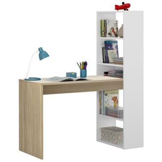PEGANE Bureau avec &eacute;tag&egrave;re int&eacute;gr&eacute;e coloris blanc artic / ch&ecirc;ne canadien - Hauteur 144 x Longueur 120 x Profondeur 53 cm -PEGANE
