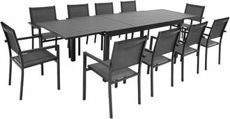 Happy Garden Salon de jardin extensible 10 places de 180/300cm en textil&egrave;ne gris - aluminium anthracite VENEZIA