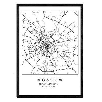 Nacnic Imprimer Plan de la ville de Moscou style scandinave en noir et blanc. affiche de format A3 papier imprim&eacute; No 250 gr. Peintures, estampes et affiches 
