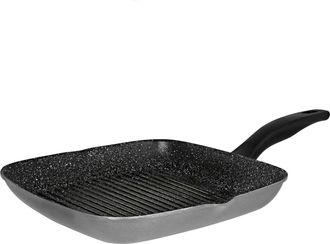 STONELINE Stoneline Grillpfanne, &Oslash; 32 x 32 cm, Aluguss, Grillpfanne beschichtet mit echten Steinpartikeln, grau, Grillpfanne Induktion und backofengeeignet, Ste