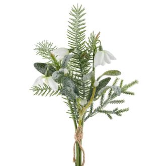 Creativ Green weihnachtlicher Schneegl&ouml;ckchen-Strau&szlig; mit Tannenzweige 30cm I k&uuml;nstliches glitzerndes Weihnachtsgesteck zum Dekorieren I Festliche Weihnachtsdeko I T