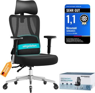 Songmics B&uuml;rostuhl ergonomisch, Schreibtischstuhl, Gaming-Stuhl, verstellbare Lenden-, Kopfst&uuml;tze, Armlehnen, f&uuml;r Verschiedene K&ouml;rpergr&ouml;&szlig;e, bis zu 150 kg belas