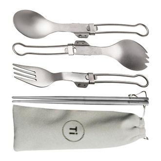 Generico Campingbesteck - 4-teiliges Set aus Titan, faltbar, wiederverwendbar, Set aus L&ouml;ffel und Gabel, f&uuml;r Familie, Freunde, Studenten, M&auml;nner, Frauen, t&auml;gli