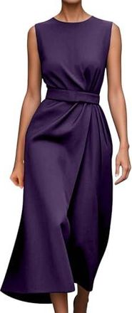 Generic &Eacute;l&eacute;gante robe midi unie sans manches pour femme 2025 robe d&eacute;t&eacute; robe de m&egrave;re de No&euml;l pour femme, lilas, 4XL