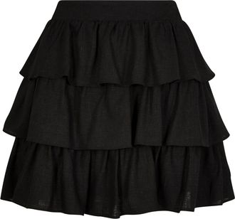 Apricot Linen Blend Ruffle Tiered Mini Skirt