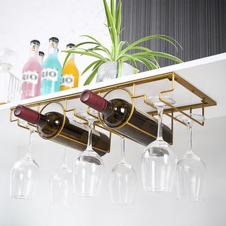 Generic Weinglashalter, H&auml;ngendes Weinregal, Hohe Tragf&auml;higkeit, Einfache Montage, Platzsparend, Geeignet f&uuml;r Unter Schr&auml;nken/Arbeitsplatten(Gold,Medium)