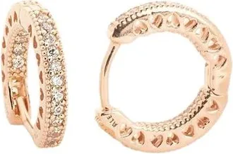 Pandora Femme, Accessoires, Rose, Taille: ONE Size Boucles doreilles cr&eacute;oles pav&eacute;es en forme de coeur