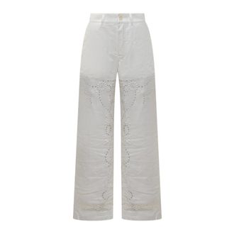 Marine Serre Weite Hose mit Stickerei - - Trousers - Damen - Wei&szlig; - M