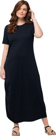 Ulla Popken Damen Jersey-maxikleid, Rundhals, Halbarm, Biobaumwolle, Marine, 50-52 EU