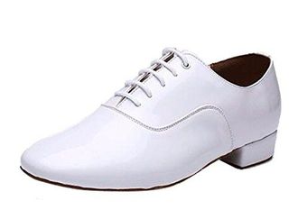 MGM-Joymod Chaussures de Danse Latine Moderne Classiques à Lacets en Cuir pour Homme,Blanc Talon 2.5cm, 42 EU