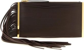 Elisabetta Franchi Femme, Sacs, Brun, Taille: ONE Size Leather Clutch with Fringes