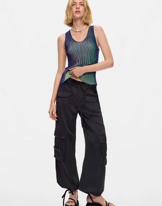 Desigual top en maille &agrave; bretelles iris&eacute; bleu