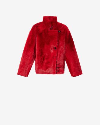 Isabel Marant Manteau Roama En Peau Lain&eacute;e - Femme - Rouge - Taille36 - Isabel Marant
