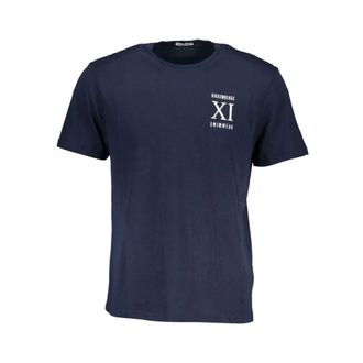 Dirk Bikkembergs Homme, Tops, Bleu, Taille: L T-shirt en Coton Bleu avec Logo Imprim&eacute;