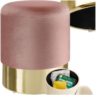 TecTake Tabouret repose pied pouf avec rangement Pouf salon rond aspect Velours jusquà 300 kg Base en Acier Doré Couvercle Amovible Design Moderne cosy pour c